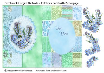 Patchwork Forget Me Nots - Foldback Card with Decoupage - CUP167363_203 | Craftsuprint
