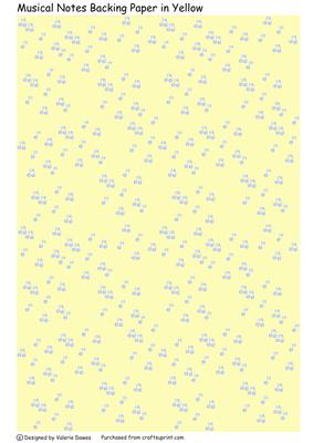 Musical Notes in Yellow Backing Paper - CUP53297_203 | Craftsuprint