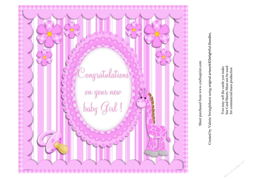 Insert to match welcome little one pink baby girl card front ...