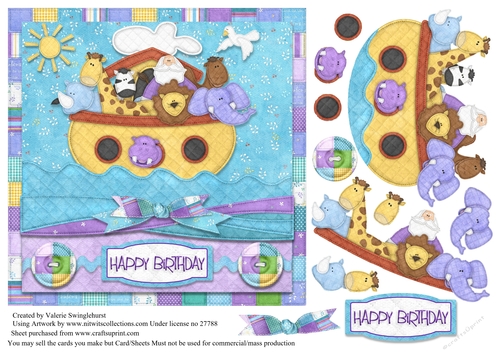 Noahs Ark Happy Birthday square card front with decoupage - CUP770031 ...