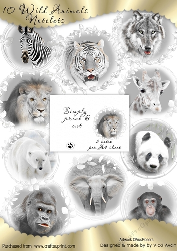 10 Wild Animal Notelets - CUP1026188_543 | Craftsuprint