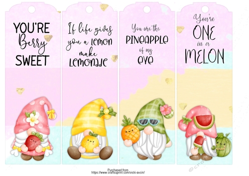 4 x Fruity Gnome Bookmarks - CUP1170913_543 | Craftsuprint