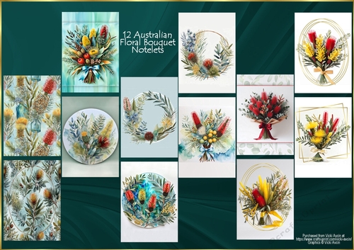 12 x Australian Floral Bouquet Notelets - CUP1296412_543 | Craftsuprint