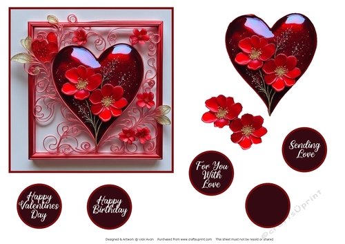 Red Heart and Flowers - CUP1298705_543 | Craftsuprint