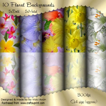 10 Mixed Floral Background Papers - CUP370749_543 | Craftsuprint