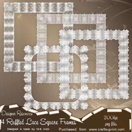 4 Ruffled Lace Square Frames - CUP77311_543 | Craftsuprint