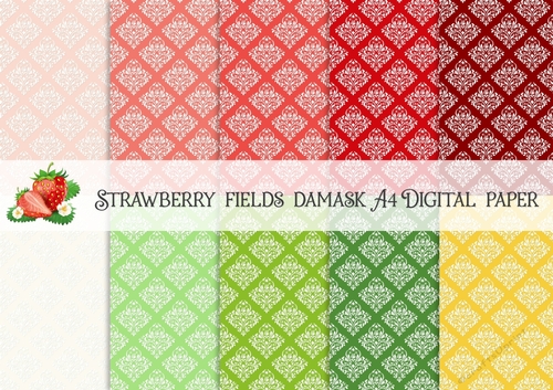 Strawberry Fields A4 Damask Digital Paper - CUP1109993_43136 | Craftsuprint