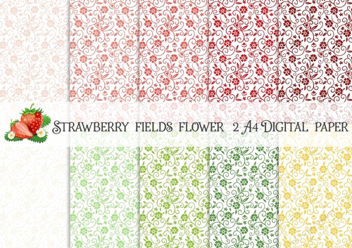 Strawberry Fields A4 Floral 2 Digital Paper - CUP1109996_43136 ...