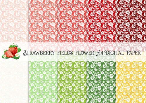 Strawberry Fields A4 Floral Digital Paper - CUP1109998_43136 | Craftsuprint
