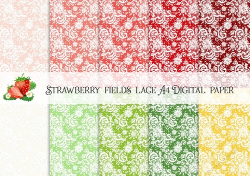 Strawberry Fields A4 Lace Digital Paper - CUP1110002_43136 | Craftsuprint