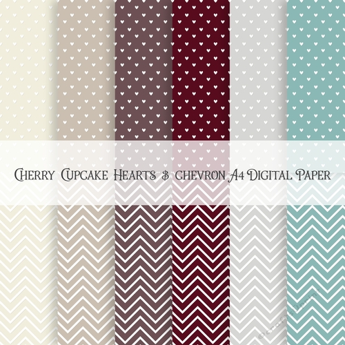 Cherry Cupcake Hearts and Chevron A4 Digital Paper - CUP1114731_43136 ...