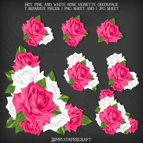 Hot Pink and White Rose Vignette Decoupage - CUP1114925_43136 ...