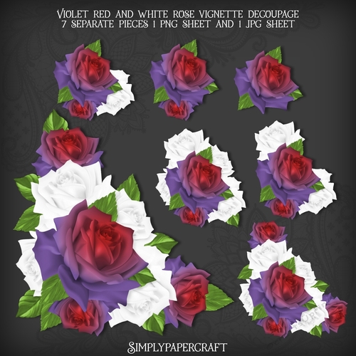 Violet Red and White Rose Vignette Decoupage - CUP1114933_43136 ...