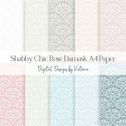 Shabby Chic Rose Damask A4 Digital Paper - CUP1156235_43136 | Craftsuprint