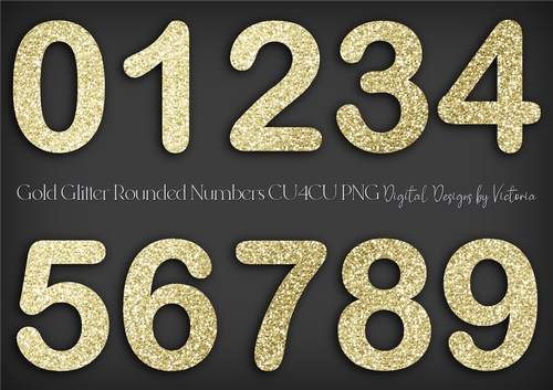 Gold Glitter Rounded Numbers - CUP1157534_43136 | Craftsuprint