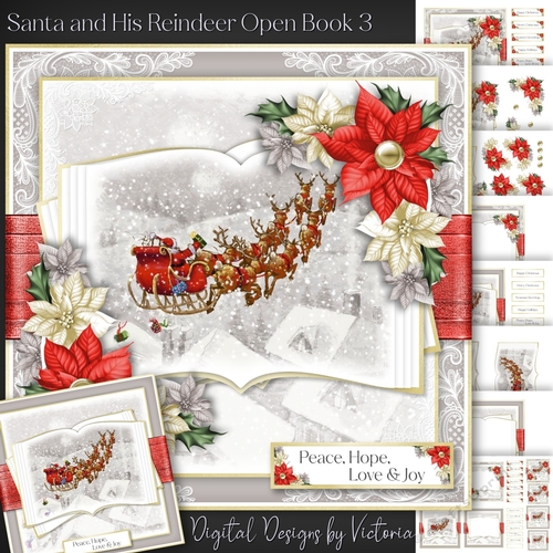 Santa and His Reindeer Open Book 3 - CUP1165691_43136 | Craftsuprint