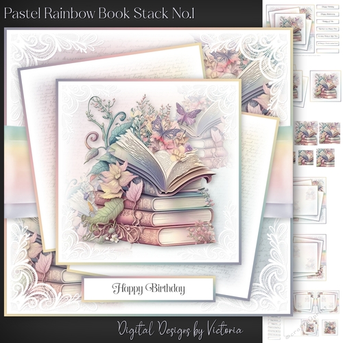 Pastel Rainbow Book Stack No.1 - CUP1210308_43136 | Craftsuprint