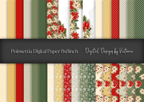 Poinsettia Digital Paper 8x8 inch - CUP1224681_43136 | Craftsuprint