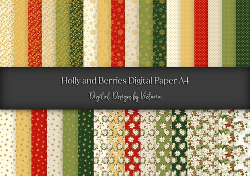 Holly and Berries Digital Paper A4 - CUP1261426_43136 | Craftsuprint