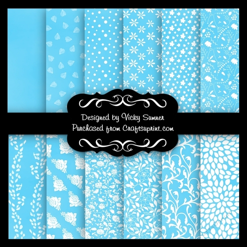 Blue Floral A4 Backing Paper Set of 12 - CUP773673_43136 | Craftsuprint