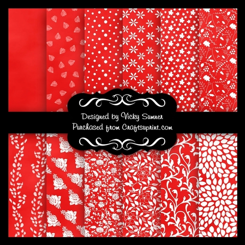 Red Floral A4 Backing Paper Set of 12 - CUP773682_43136 | Craftsuprint