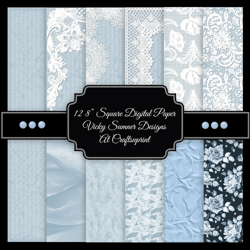Powder Blue Satin and Lace Square Digital Paper set of 12 - CUP788308 ...