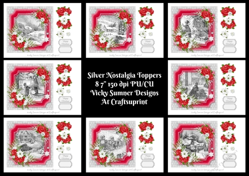 Silver and Red Nostalgia 7x7 Toppers set of 8 - CUP801496_43136 ...