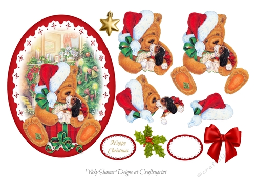 Vintage Christmas Teddy Topper 3 - CUP804857_43136 | Craftsuprint