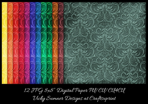 Damask 8x8 Digital Paper in Autumn Fall Colours set of 12 - CUP809038 ...