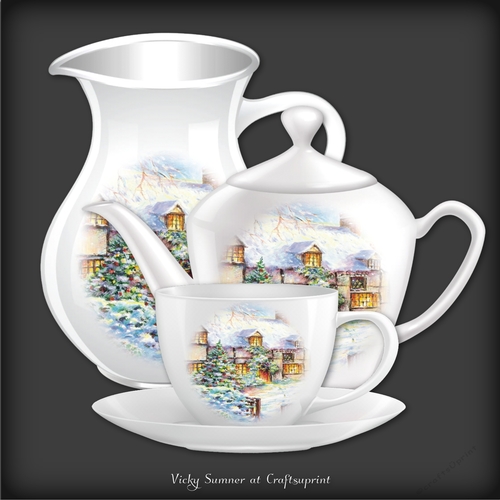 Winter Cottage Tea Set - CUP916256_43136 | Craftsuprint