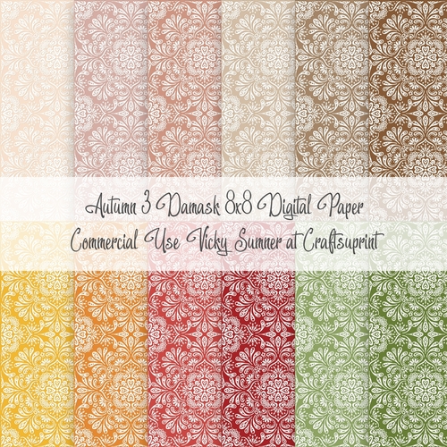 Autumn 3 Damask 8x8 inch Digital Paper - CUP992275_43136 | Craftsuprint