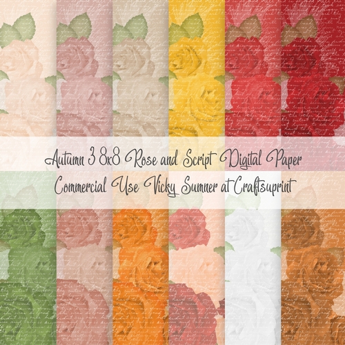 Autumn 3 Rose and Script 8x8 inch Digital Paper - CUP993368_43136 ...