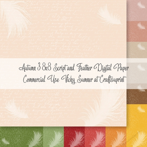 Autumn 3 Script and Feather 8x8 inch Digital Paper - CUP993371_43136 ...