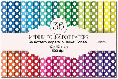 36 Medium White Polka Dots on Jewel Colors Digital Paper Backgrounds ...
