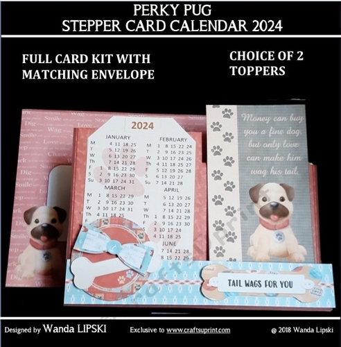 2024 PERKY PUG CALENDAR STEPPER CARD - CUP1244476_2237 | Craftsuprint