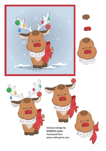 A DECORATED RUDOLPH CHRISTMAS CARD FRONT - CUP1247757_2237 | Craftsuprint