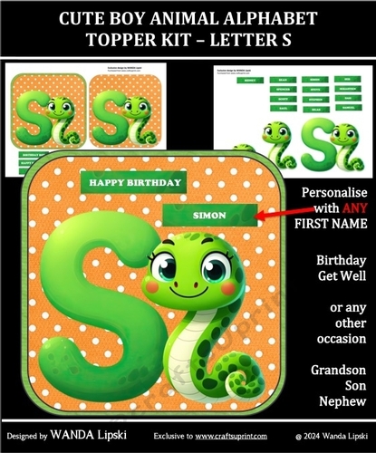 CUTE BOY ANIMAL ALPHABET TOPPER KIT - LETTER S - CUP1319230_2237 ...