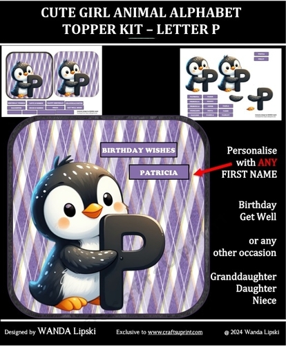 CUTE GIRL ANIMAL ALPHABET TOPPER KIT – LETTER P - CUP1319278_2237 ...