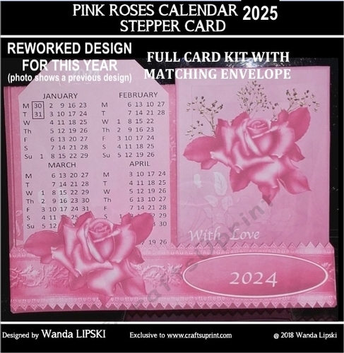 2025 PINK ROSES CALENDAR STEPPER CARD - CUP1343217_2237 | Craftsuprint