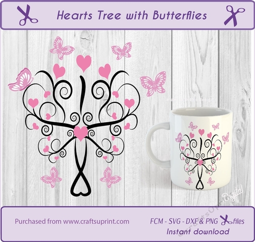 Heart tree with butterflies SVG cut file - CUP797509_81588 | Craftsuprint