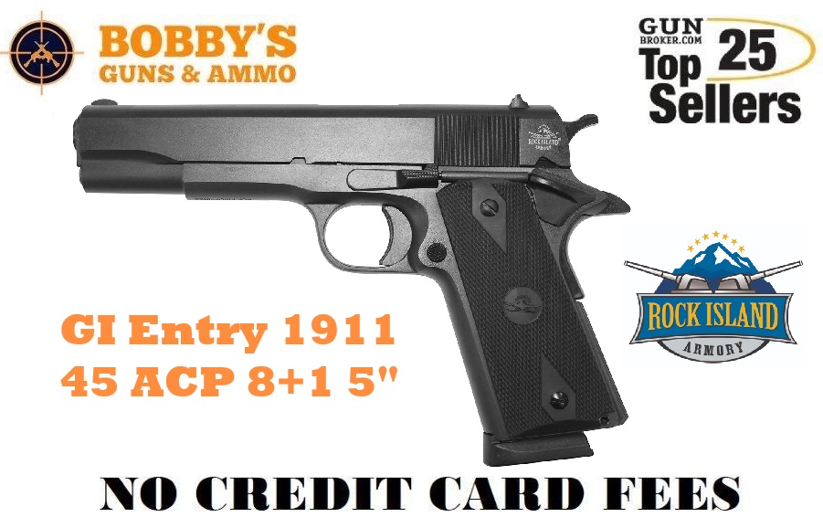 Rock Island Armory 1911 Gi Entry 45acp 5" Fs Anodized Black Rubber Grip ...