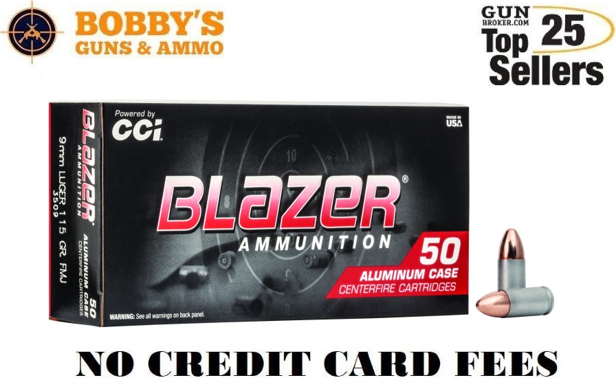 CCI 3509 Blazer Handgun 9mm 115 gr Full Metal Jacket 50 Per Box ...
