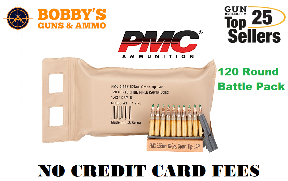 PMC 556 M855 Battle Pack 5.56 62 gr Light Armor Piercing LAP 120 Rounds ...