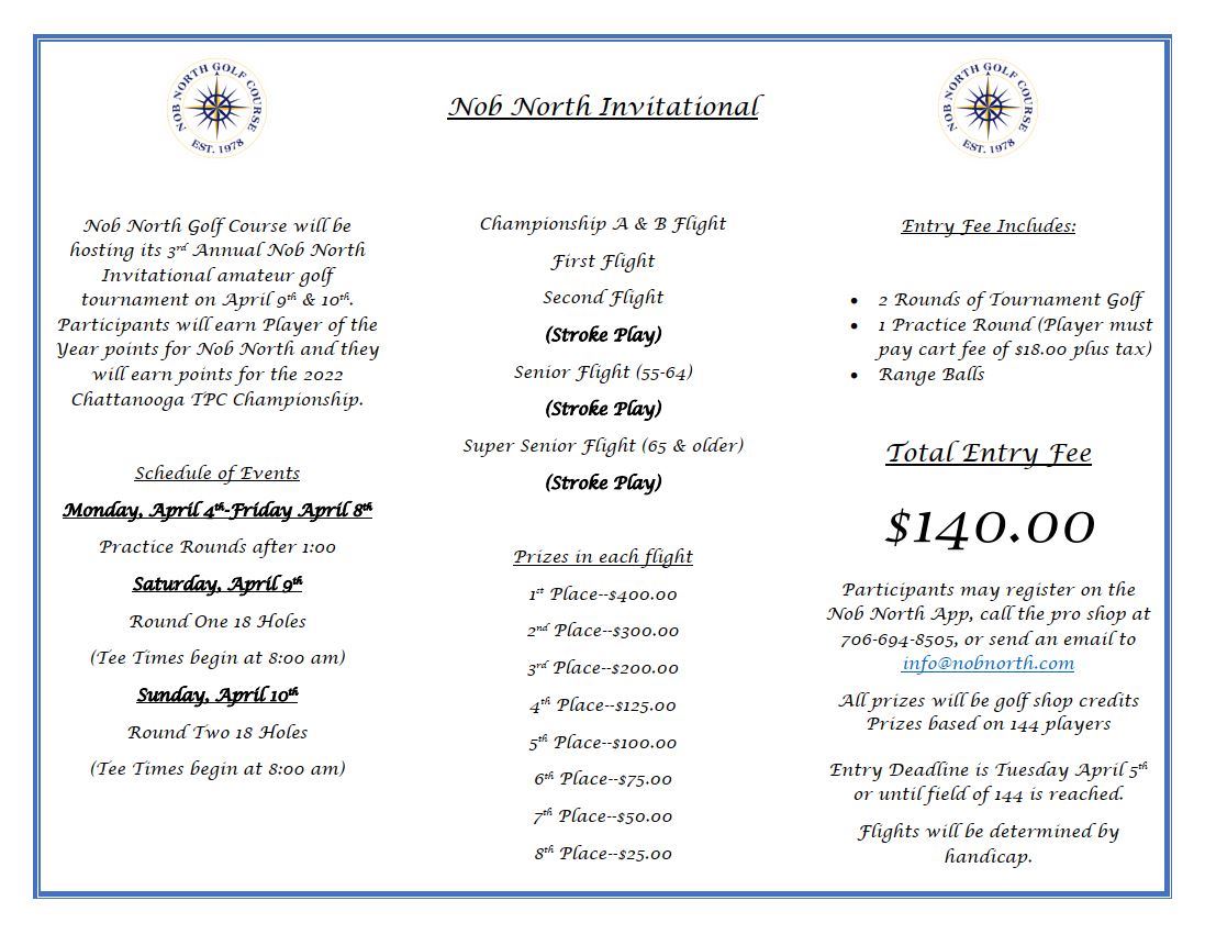 2022 Nob North Invitational - Registration
