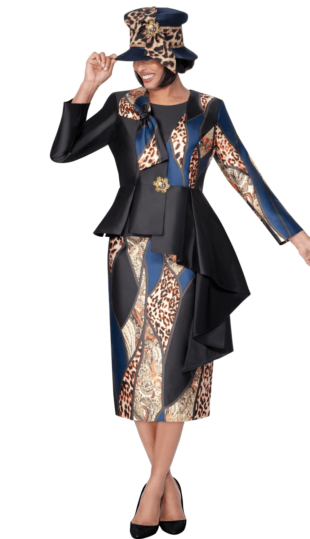 GMI animal print high-low peplum suit