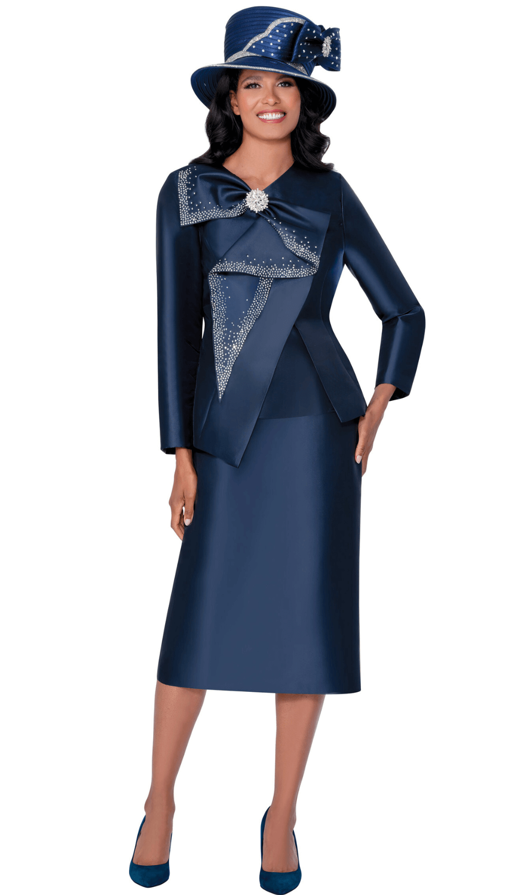 GMI 3PC sparkle bow neckline skirt suit
