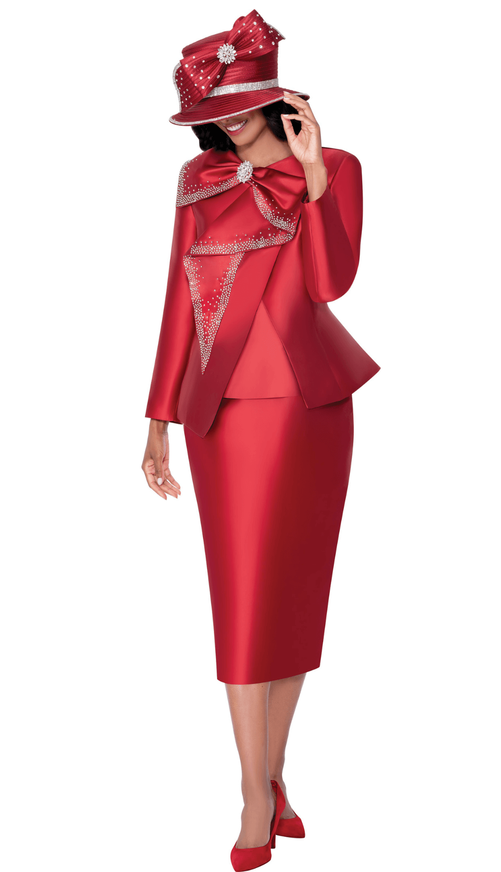 GMI 3PC sparkle bow neckline skirt suit