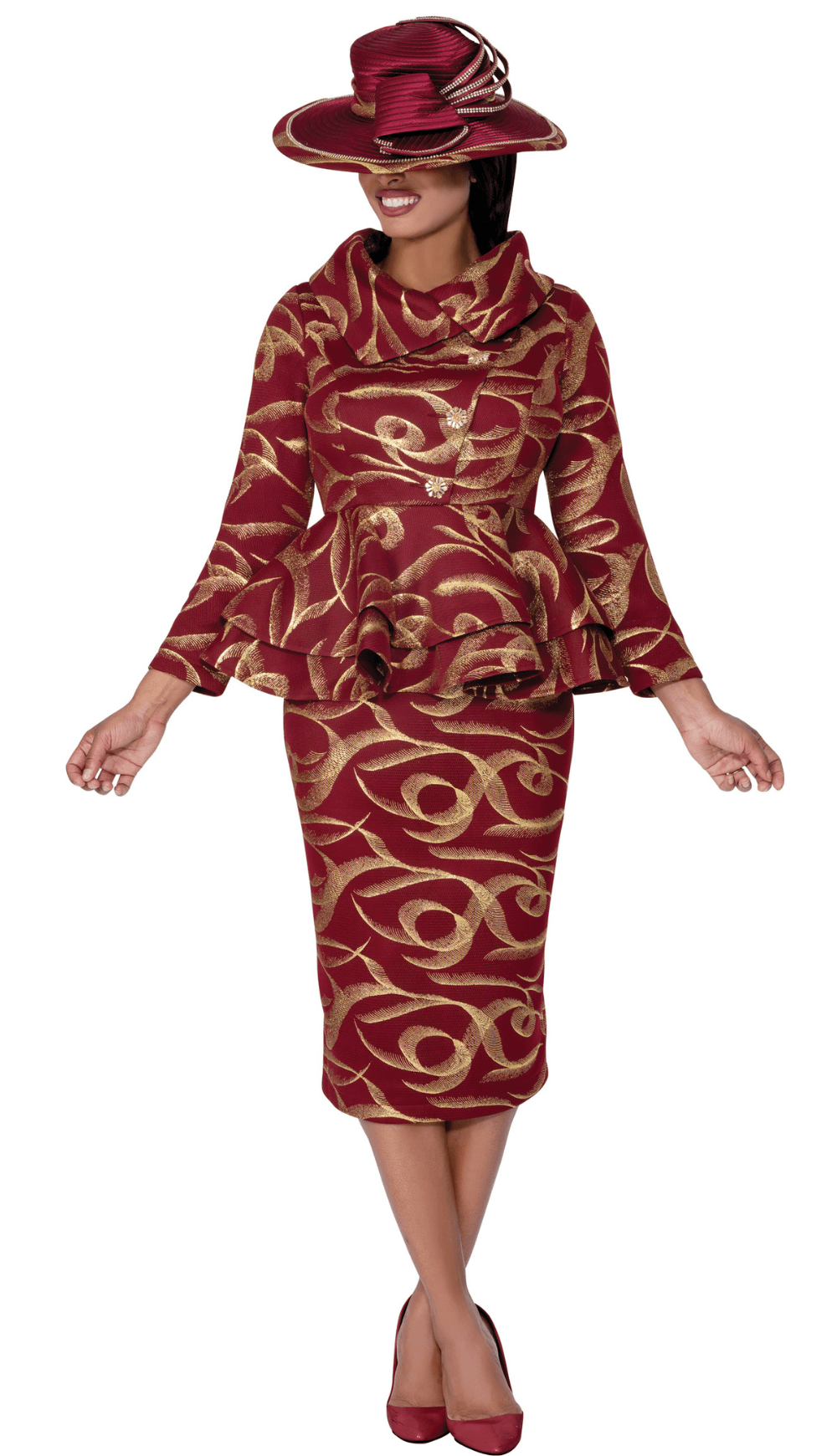 GMI ribbon print peplum suit