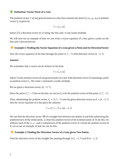 Lesson: Equation of a Straight Line in Space: Cartesian and Vector ...