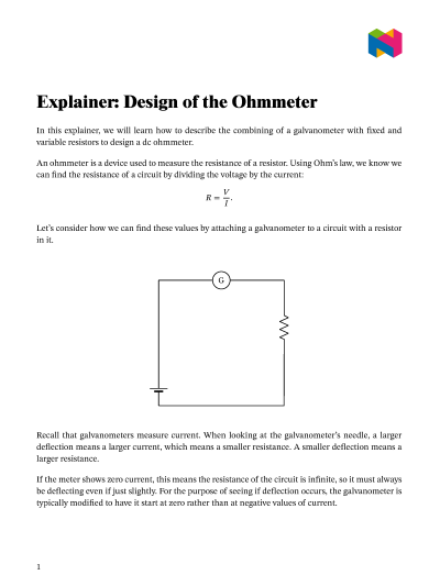 Lesson: Design of the Ohmmeter | Nagwa
